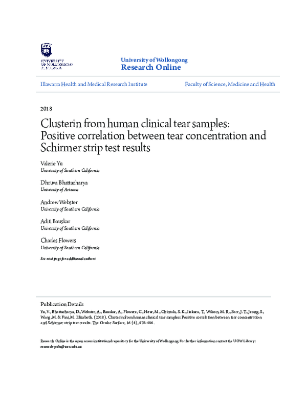 (PDF) Clusterin from human clinical tear samples: Positive correlation ...
