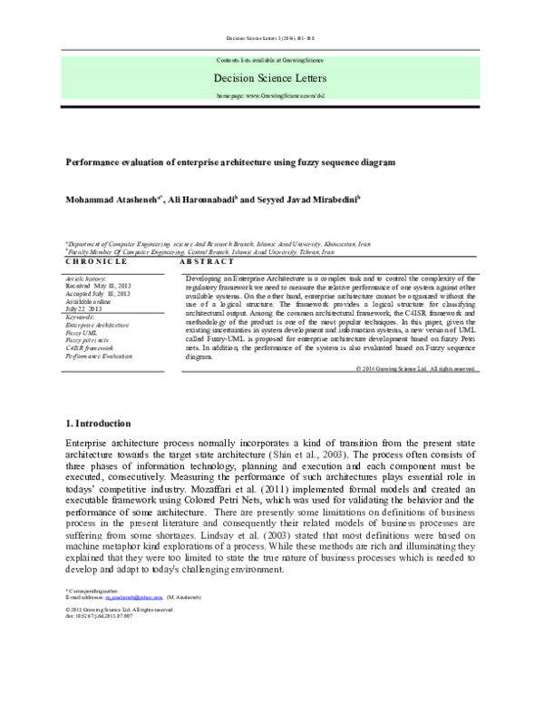 Pdf Performance Evaluation Of Enterprise Architecture Using Fuzzy Sequence Diagram