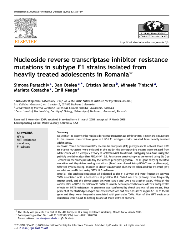 (PDF) Nucleoside reverse transcriptase inhibitor resistance mutations ...