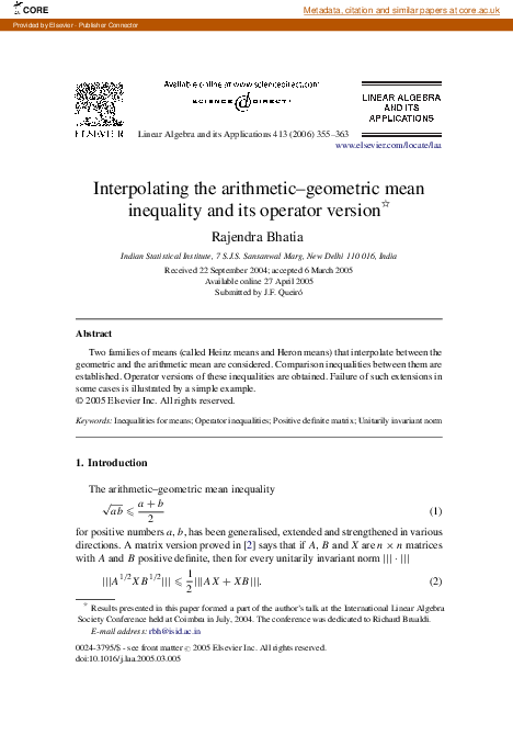 (PDF) Interpolating the arithmetic–geometric mean inequality and its operator version