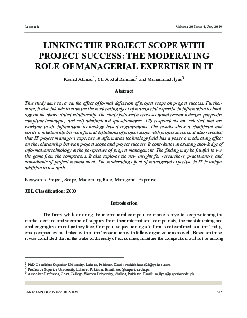 (PDF) Linking the Project Scope with Project Success : The Moderating Role of Managerial ...