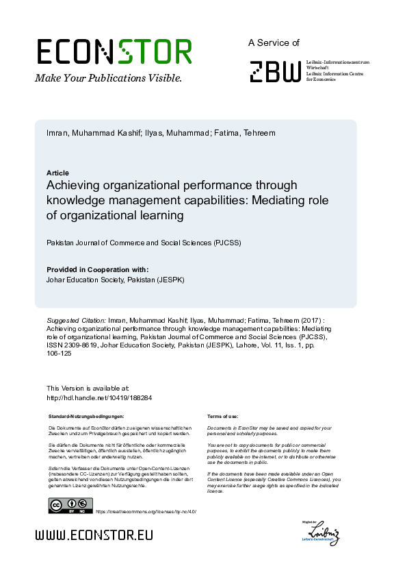 (PDF) Achieving organizational performance through knowledge management capabilities: Mediating ...