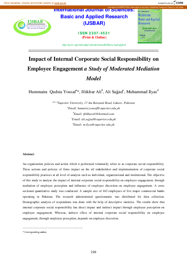 (PDF) Impact of Internal Corporate Social Responsibility on Employee ...