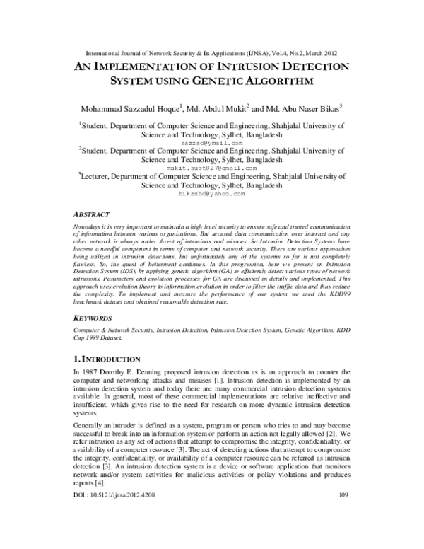 (PDF) An Implementation of Intrusion Detection System Using Genetic ... (PDF) An Implementation of Intrusion Detection System Using Genetic ...
