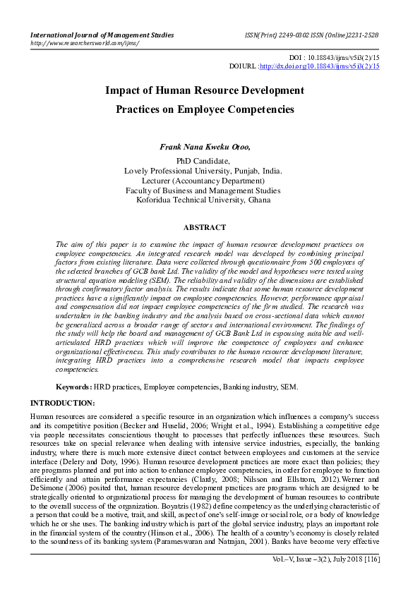 (PDF) Impact of Human Resource Development Practices on Employee Competencies