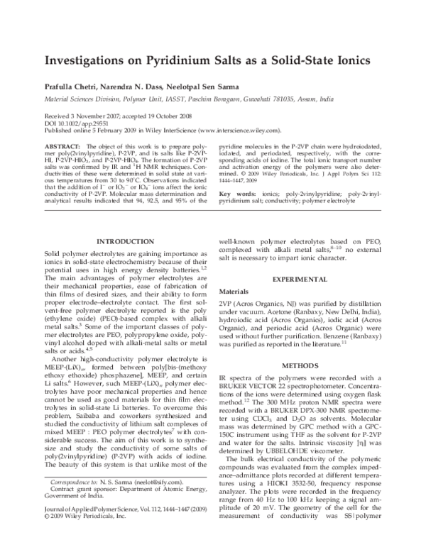 (PDF) Investigations on pyridinium salts as a solid-state ionics