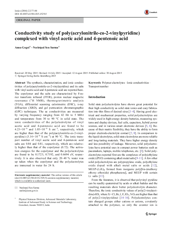 (PDF) Conductivity study of poly(acrylonitrile-co-2-vinylpyridine ...