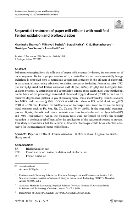 (PDF) Sequential treatment of paper mill effluent with modified Fenton ...