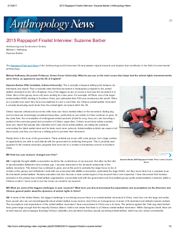 (PDF) 2015 Rappaport Finalist Interview: Suzanne Barber