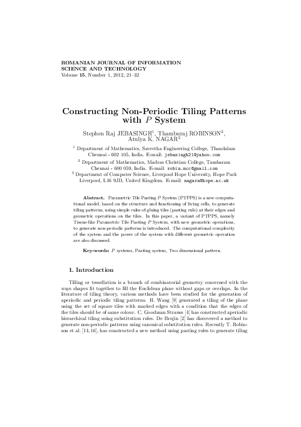 (PDF) Constructing Non-Periodic Tiling Patterns with P System