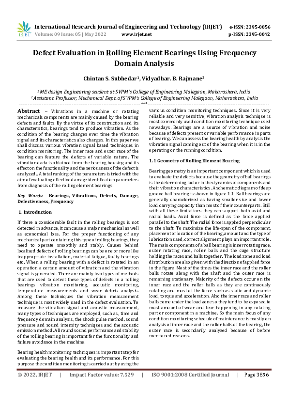 Pdf Defect Evaluation In Rolling Element Bearings Using Frequency Domain Analysis