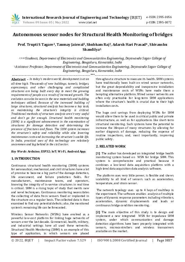 (PDF) Autonomous sensor nodes for Structural Health Monitoring of bridges | IRJET Journal ...