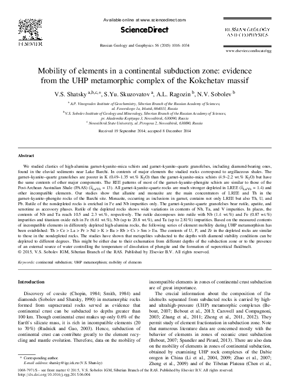 (PDF) Mobility of elements in a continental subduction zone: evidence ...