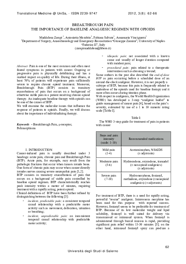 (PDF) Breakthrough pain: the importance of baseline analgesic regimen ...