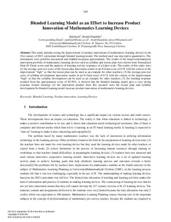 (PDF) Blended Learning Model as an Effort to Increase Product ...