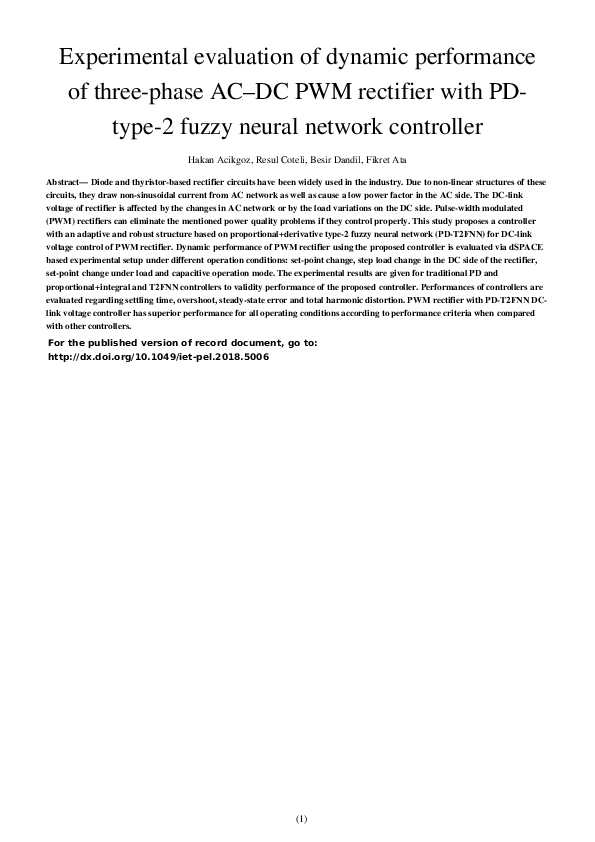 Pdf Experimental Evaluation Of Dynamic Performance Of Three‐phase Acdc Pwm Rectifier With Pd 8182