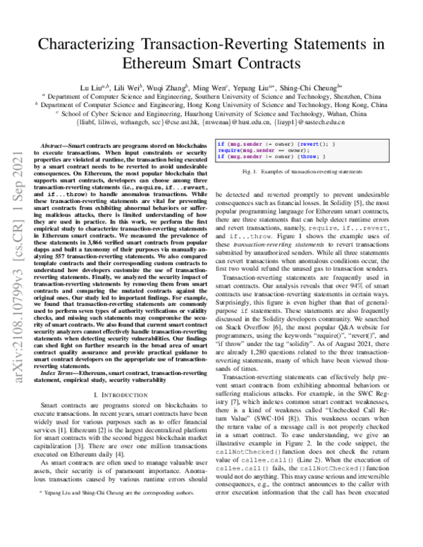 (PDF) Characterizing Transaction-Reverting Statements in Ethereum Smart ...