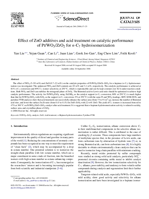 (PDF) Effect of ZnO additives and acid treatment on catalytic ...