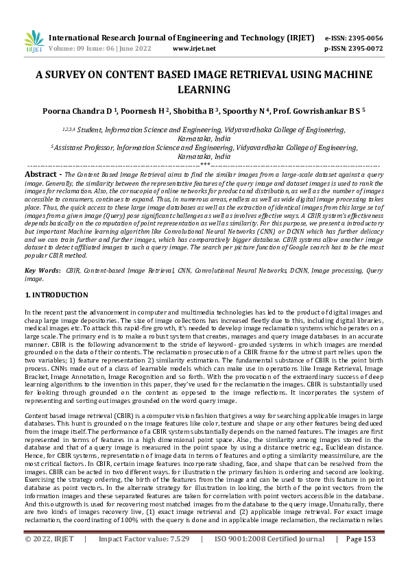 (PDF) A SURVEY ON CONTENT BASED IMAGE RETRIEVAL USING MACHINE LEARNING