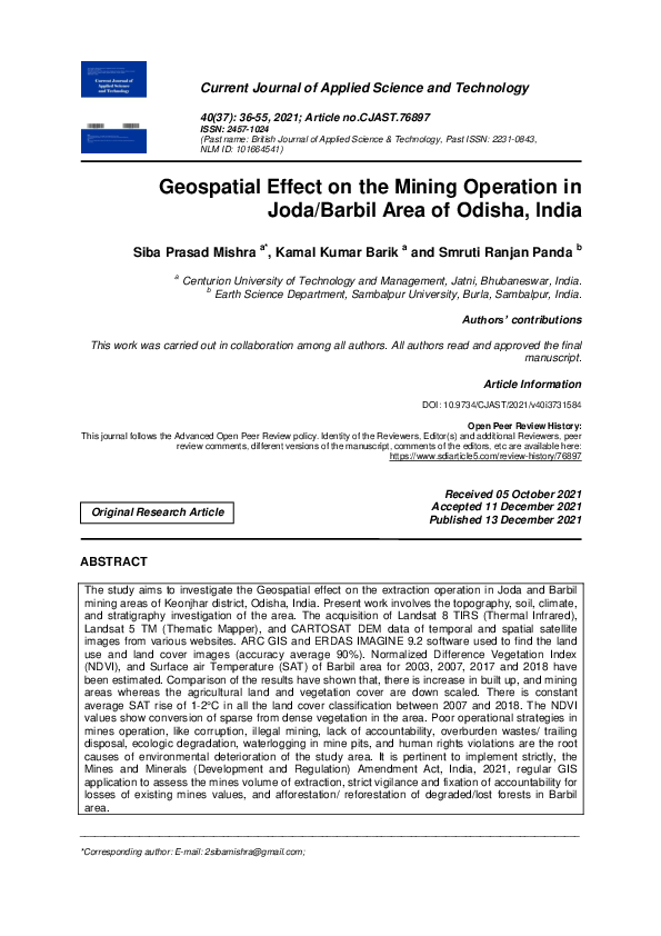(PDF) Geospatial Effect on the Mining Operation in Joda/Barbil Area of ...