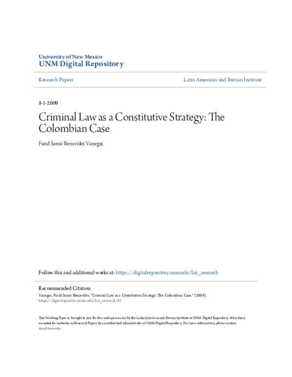 (PDF) Criminal Law as a Constitutive Strategy: The Colombian Case