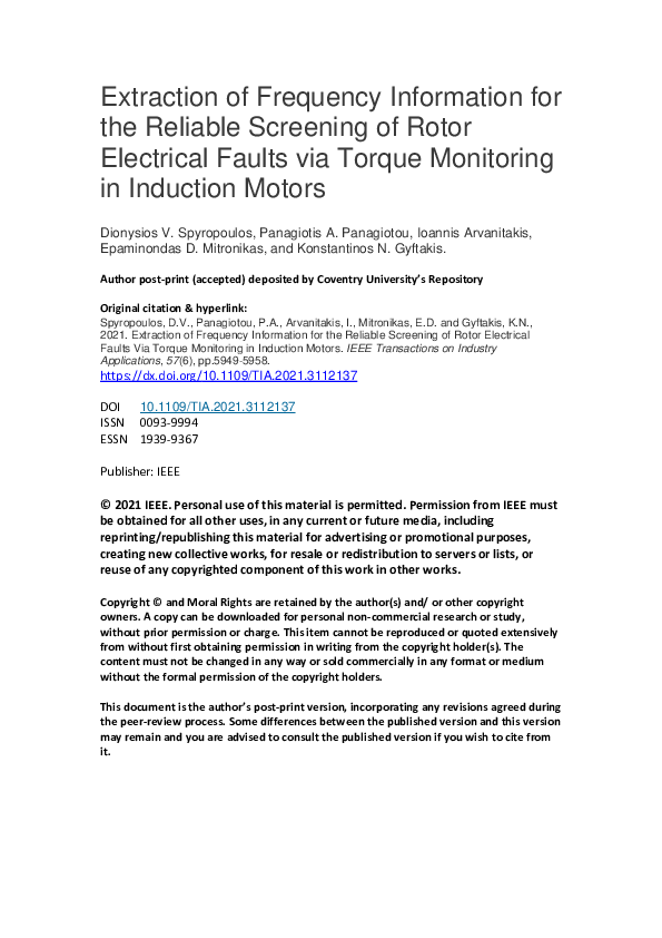 (PDF) Extraction of Frequency Information for the Reliable Screening of Rotor Electrical Faults ...