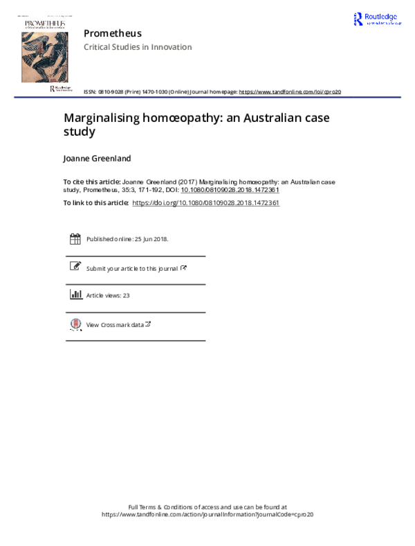 (PDF) Marginalising homœopathy: an Australian case study | Joanne Greenland - Academia.edu