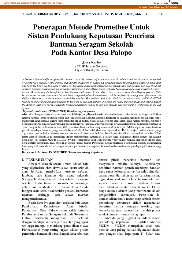 (PDF) Penerapan Metode Promethee Untuk Sistem Pendukung Keputusan ...