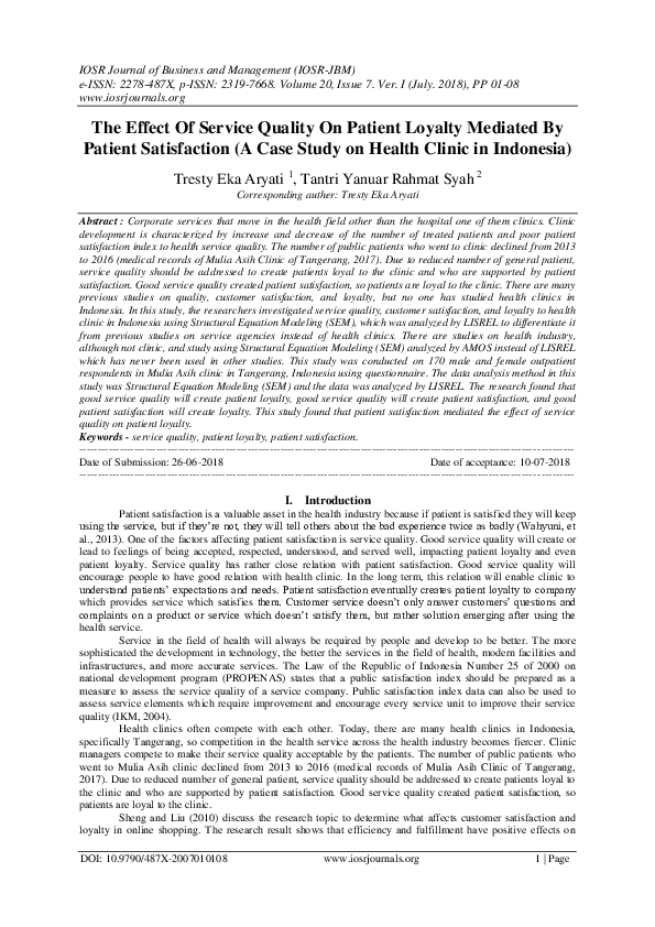 (PDF) The Effect Of Service Quality On Patient Loyalty Mediated By ...