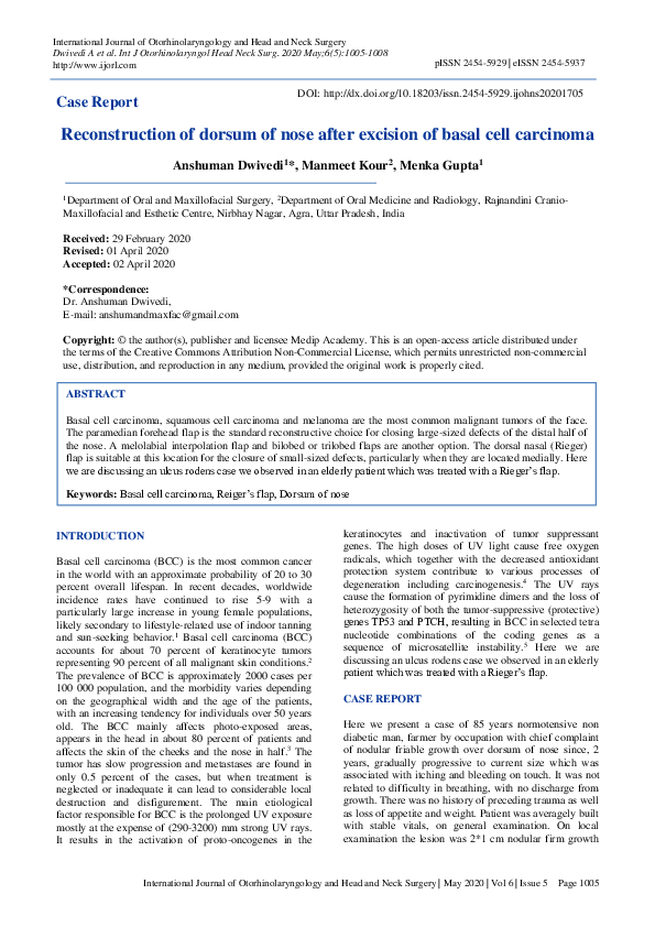 (PDF) Reconstruction of dorsum of nose after excision of basal cell ...