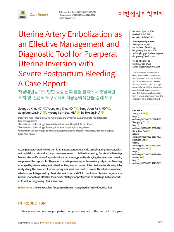 (PDF) Uterine Artery Embolization as an Effective Management and ...