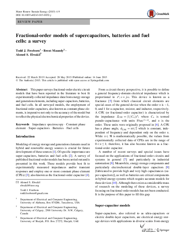 Pdf Fractional Order Models Of Supercapacitors Batteries And Fuel