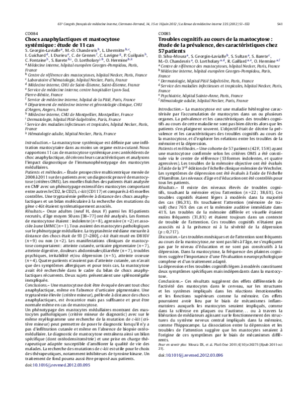 (PDF) Chocs anaphylactiques et mastocytose systémique : étude de 11 cas