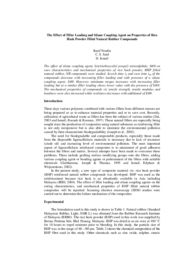 (PDF) The Effect of Filler Loading and Silane Coupling Agent on ...