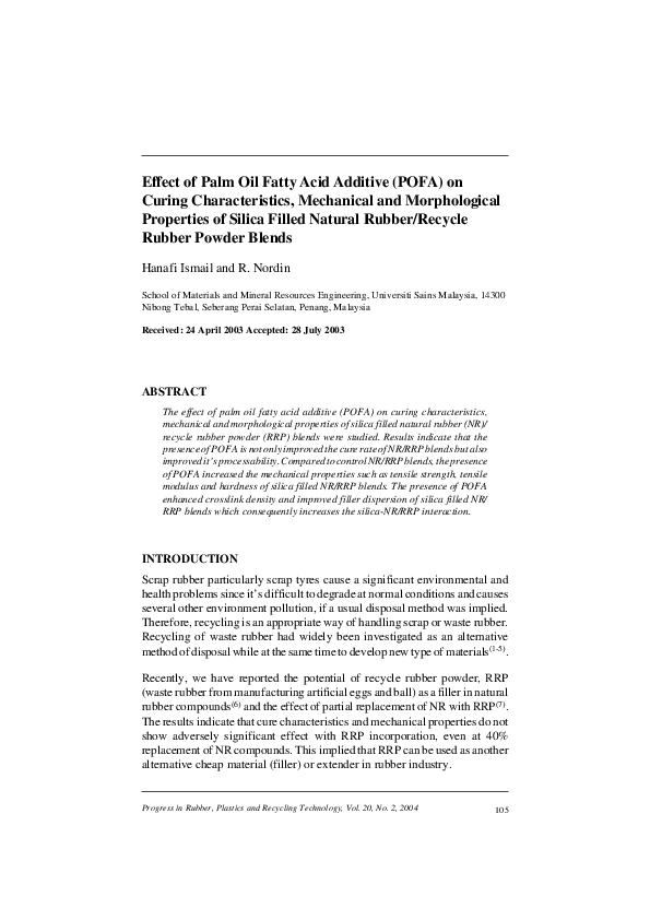 (PDF) Effect of Palm Oil Fatty Acid Additive (POFA) on Curing ...