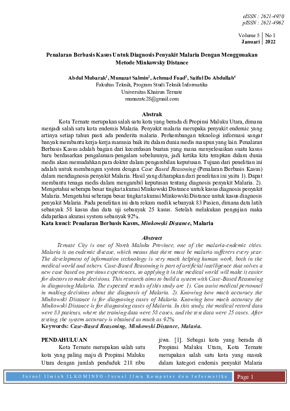 (PDF) Penalaran Berbasis Kasus Untuk Diagnosis Penyakit Malaria Dengan ...