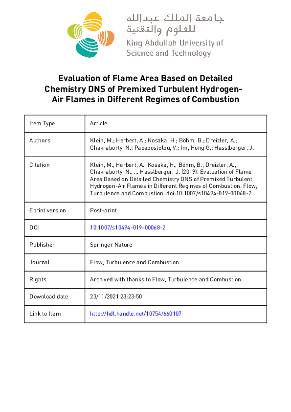 (PDF) Evaluation of Flame Area Based on Detailed Chemistry DNS of Premixed Turbulent Hydrogen ...
