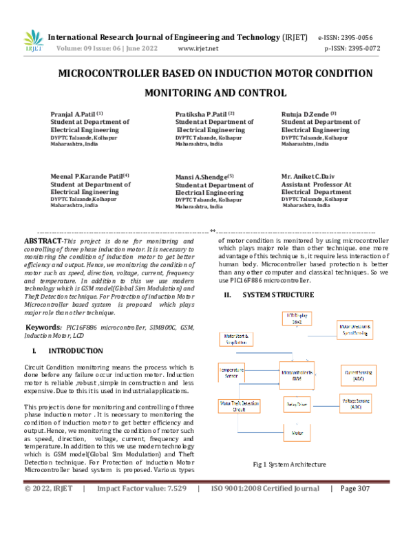Pdf Microcontroller Based On Induction Motor Condition Monitoring And 1428