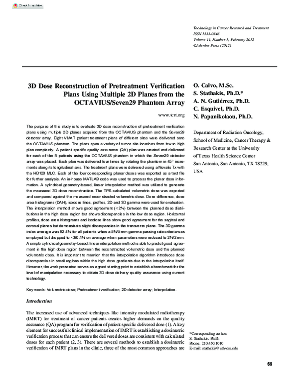(PDF) 3D Dose Reconstruction of Pretreatment Verification Plans Using Multiple 2D Planes from ...