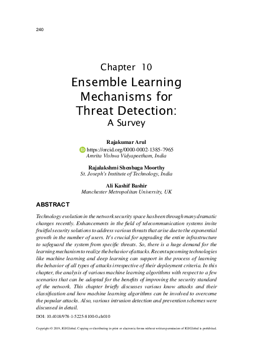 (PDF) Ensemble Learning Mechanisms for Threat Detection