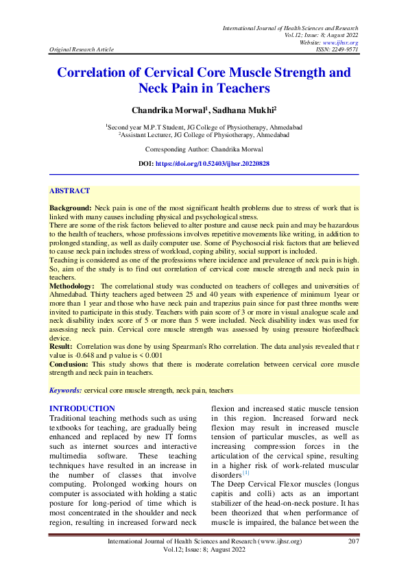 (PDF) Correlation of Cervical Core Muscle Strength and Neck Pain in ...