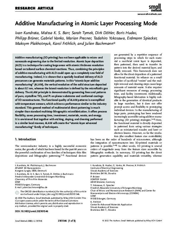 (PDF) Additive Manufacturing in Atomic Layer Processing Mode