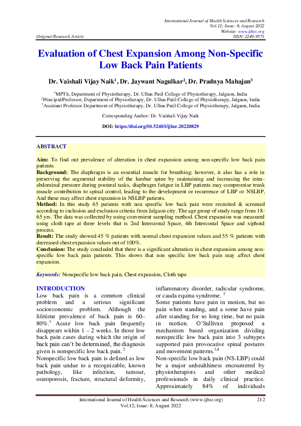(PDF) Evaluation of Chest Expansion Among Non-Specific Low Back Pain ...
