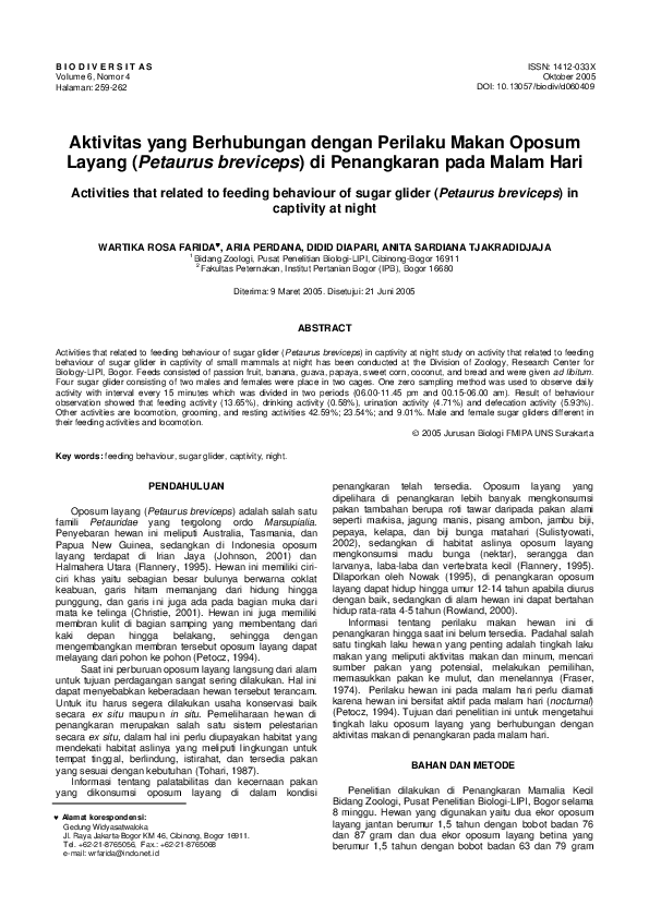 (PDF) Activities that related to feeding behaviour of sugar glider ...