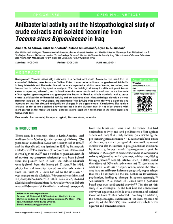 (PDF) Antibacterial activity and the histopathological study of crude extracts and isolated ...