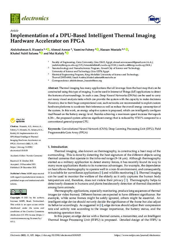 Pdf Implementation Of A Dpu Based Intelligent Thermal Imaging Hardware Accelerator On Fpga