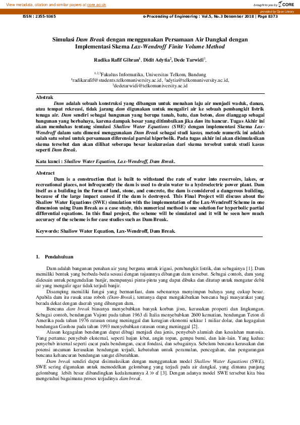 (PDF) Simulasi Dam Break Dengan Menggunakan Persamaan Air Dangkal Dengan Implementasi Skema Lax ...