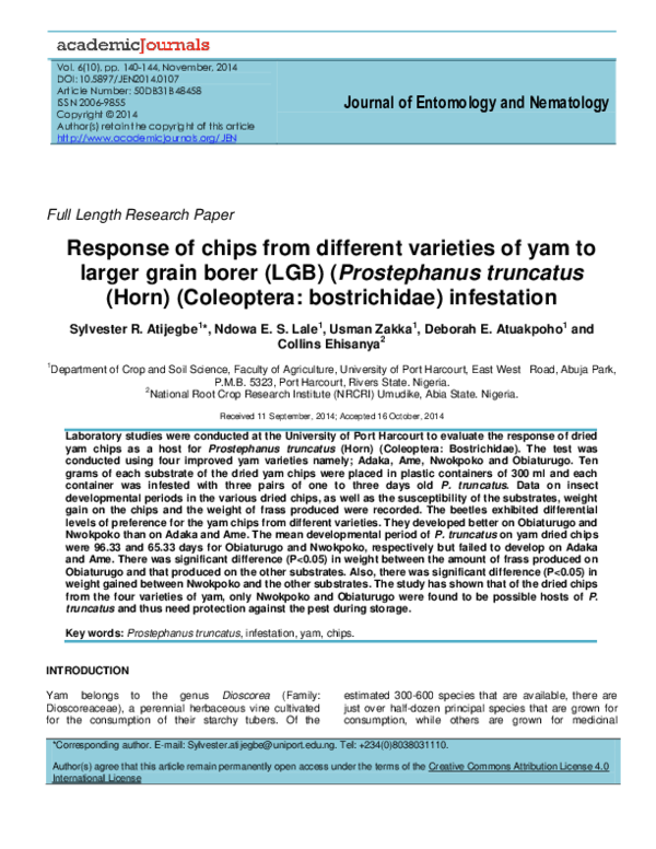 (PDF) Response of chips from different varieties of yam to larger grain ...