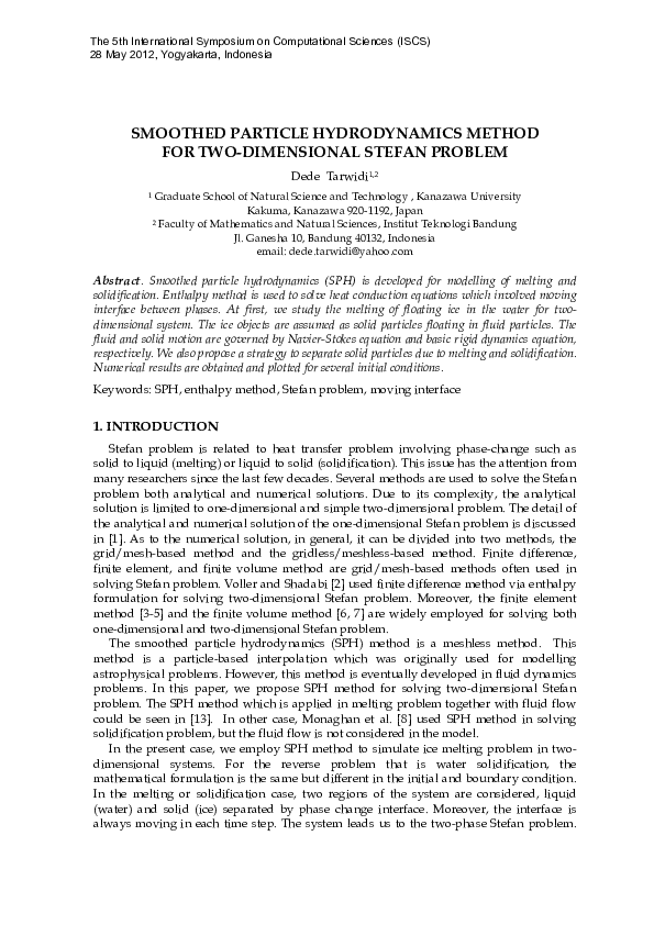 (PDF) The Smoothed Particle Hydrodynamics Method for Two-Dimensional Stefan Problem