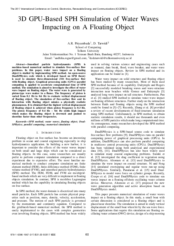 (PDF) 3D GPU-based SPH simulation of water waves impacting on a floating object